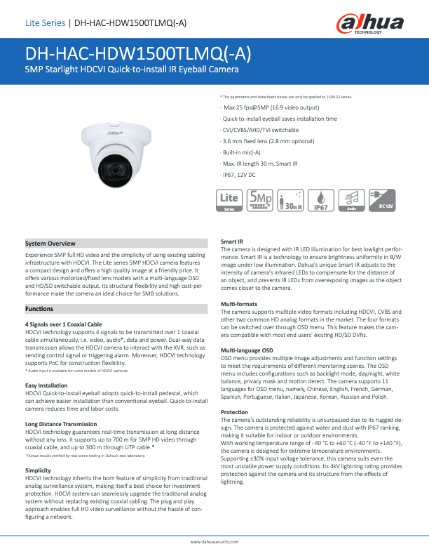 HAC-HDW1500TLMQ-A - Ficha Técnica Dahua | IBD Global España mayorista CCTV y distribuidor ...