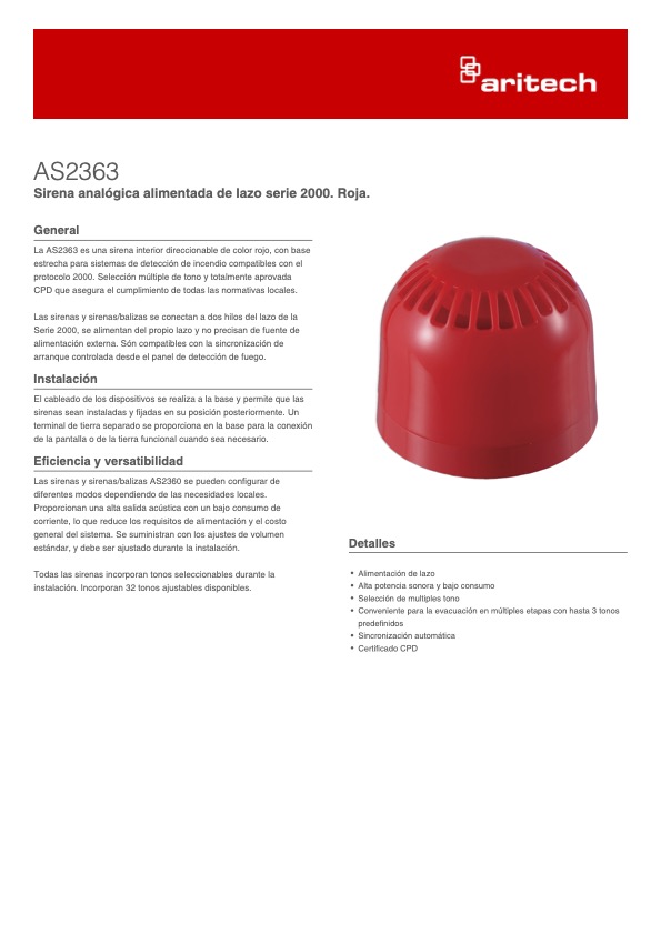 AS2363 - Ficha Técnica ARITECH | IBD Global España mayorista CCTV y ...
