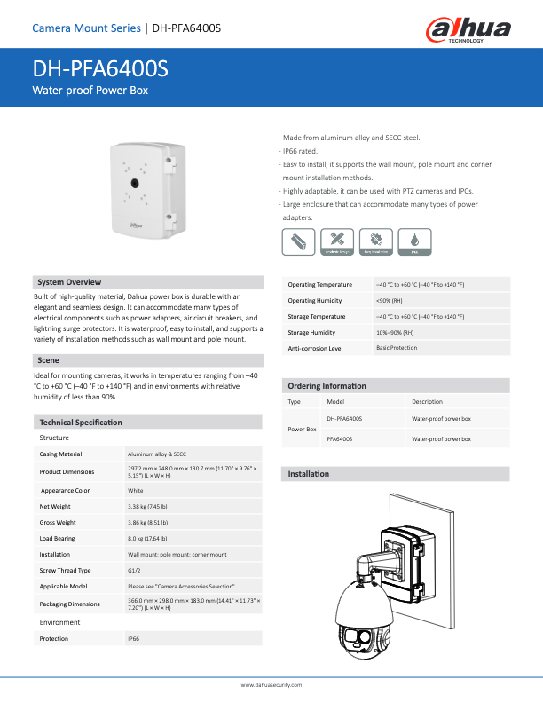 PFA6400S - Ficha Técnica Dahua | IBD Global España mayorista CCTV y distribuidor oficial Dahua ...