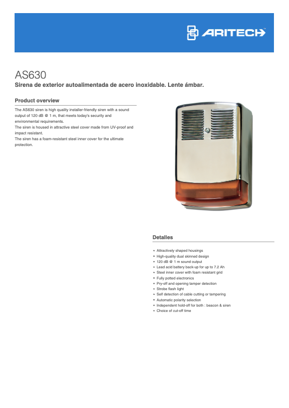 AS630 - Ficha Técnica Aritech | IBD Global España mayorista CCTV y distribuidor oficial Dahua ...