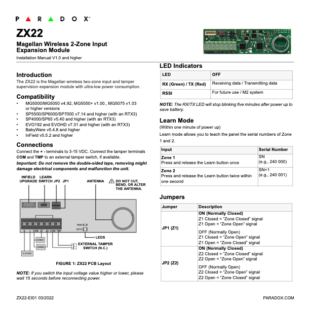 ZX22 - Ficha Técnica Paradox | IBD Global España mayorista CCTV y distribuidor oficial Dahua España.