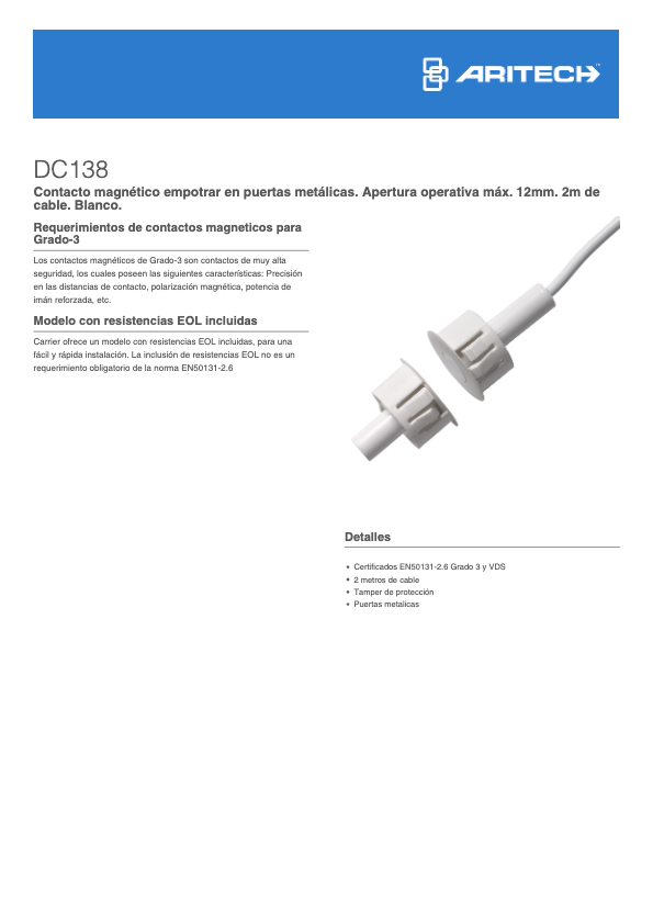 DC138 - Ficha Técnica Aritech | IBD Global España mayorista CCTV y ...