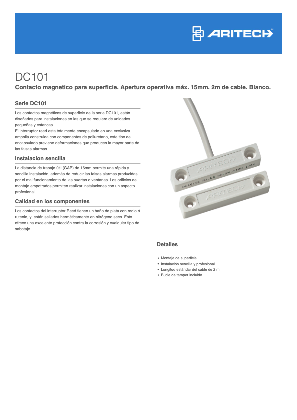 DC101 - Ficha Técnica Aritech | IBD Global España mayorista CCTV y ...