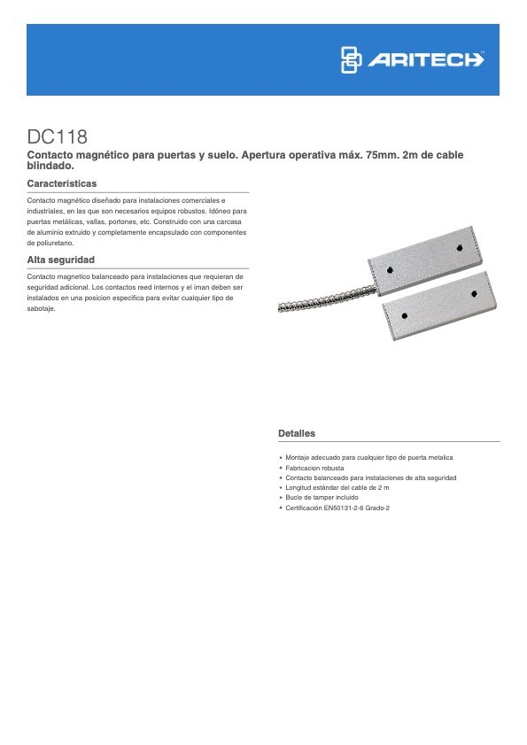 DC118 - Ficha Técnica Aritech | IBD Global España mayorista CCTV y ...