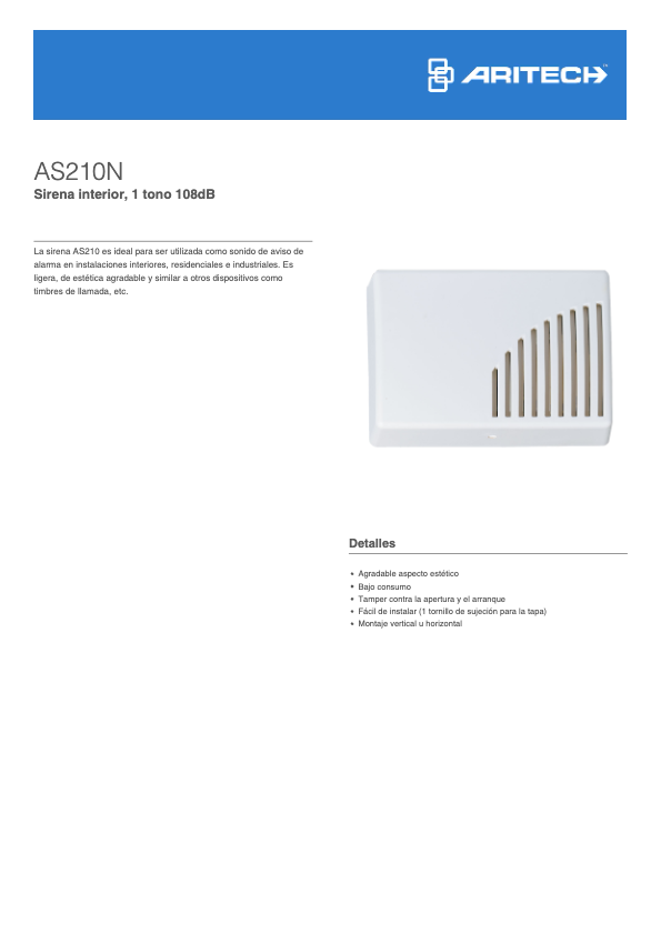 AS210N - Ficha Técnica Aritech | IBD Global España mayorista CCTV y distribuidor oficial Dahua ...