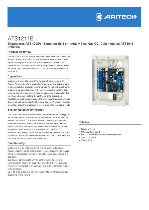 ATS1211E - Ficha Técnica Aritech | IBD Global España mayorista CCTV y ...