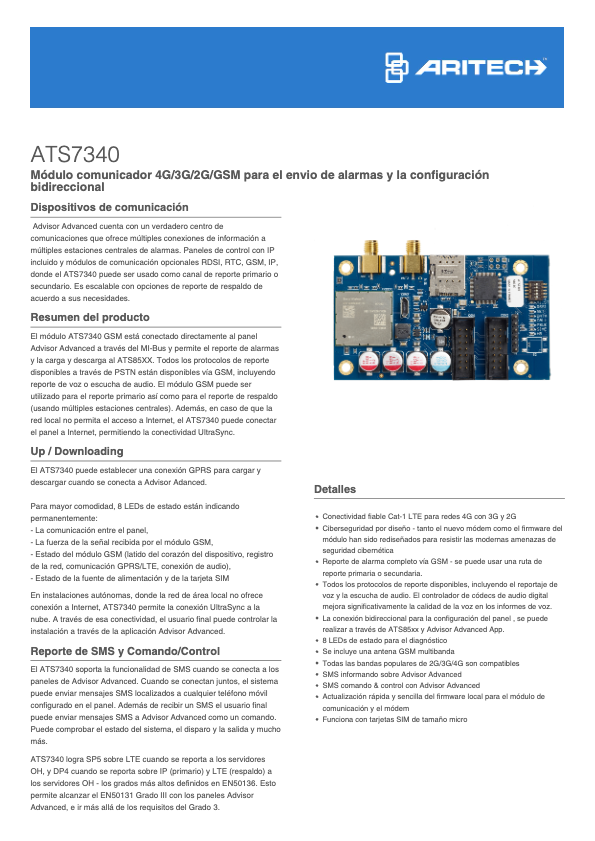 ATS7340 - Ficha Técnica Aritech | IBD Global España mayorista CCTV y distribuidor oficial Dahua ...