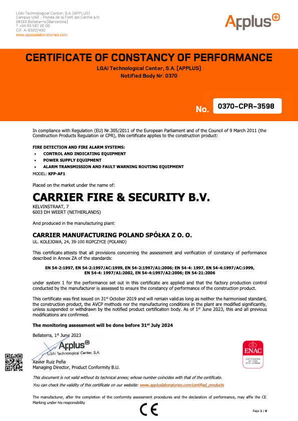 KFP-A-LB (AF1) - Certificado CPD/CPR | IBD Global España mayorista CCTV ...