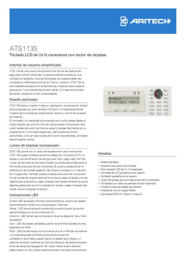 ATS1135 - Ficha Técnica Aritech | IBD Global España mayorista CCTV y ...