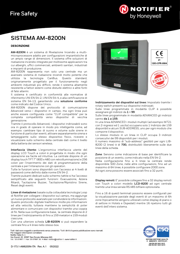 AM-8200N - Ficha Técnica Notifier | IBD Global España mayorista CCTV y ...