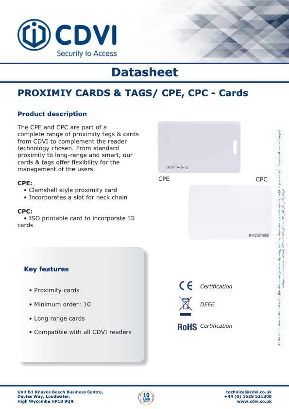 CDVI Cards CP - Ficha Técnica CDVI | IBD Global España mayorista CCTV y ...