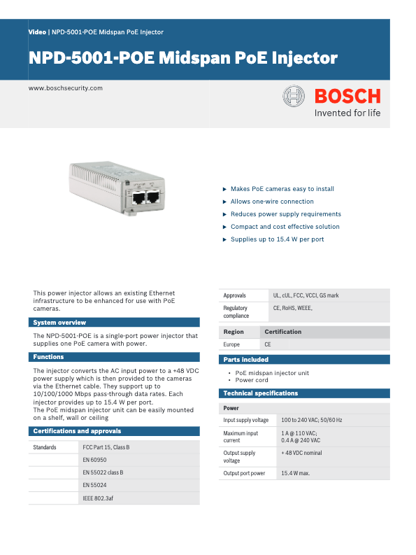 NPD-5001-POE - Ficha Técnica Bosch | IBD Global España mayorista CCTV y ...
