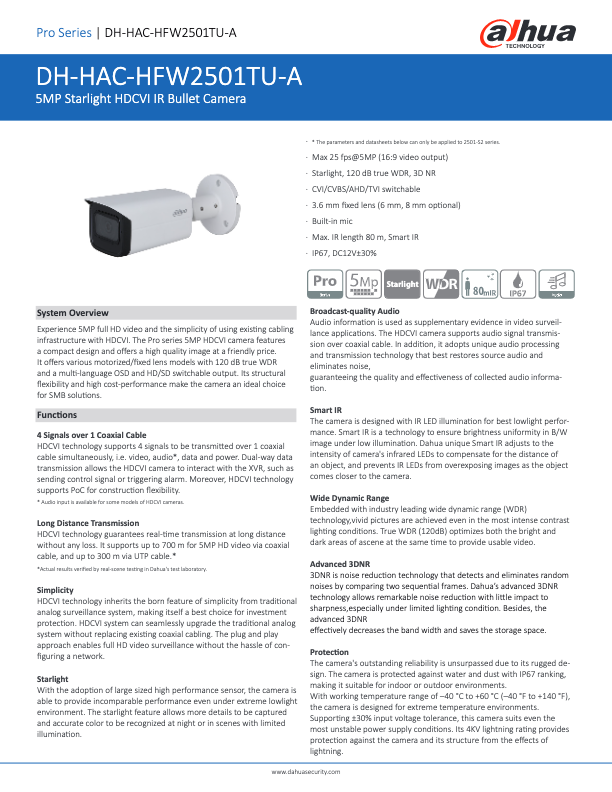 HAC-HFW2501TU-A-xxxxx-S2(-B) - Ficha Técnica Dahua | IBD Global España mayorista CCTV y ...