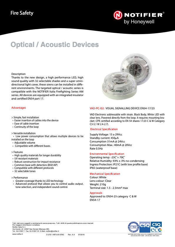 VAD-PC-I02 - Ficha Técnica Notifier | IBD Global España mayorista CCTV ...