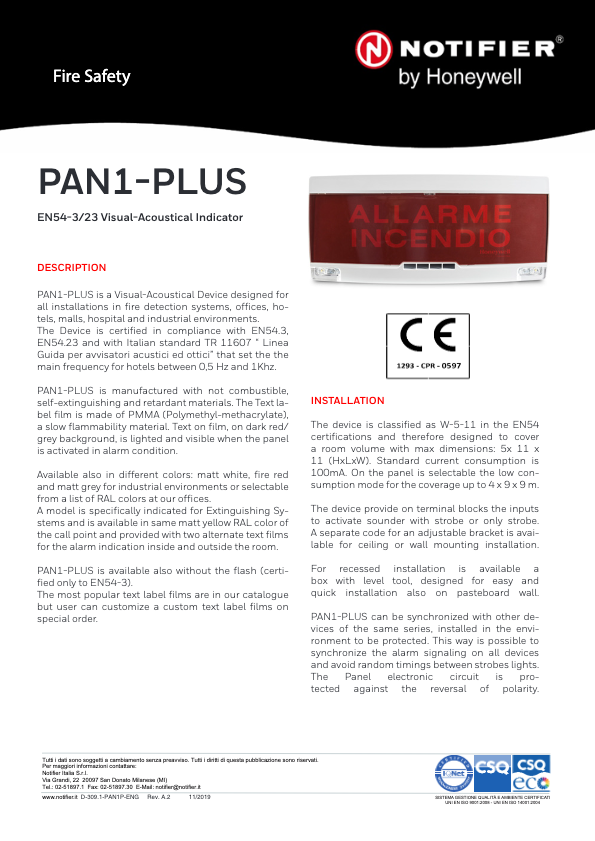 PAN1-PLUS - Ficha Técnica Notifier | IBD Global España mayorista CCTV y distribuidor oficial ...