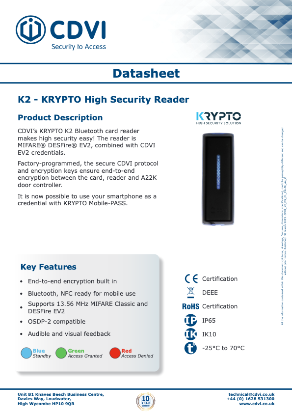 K2 - Ficha Técnica CDVI | IBD Global España mayorista CCTV y ...