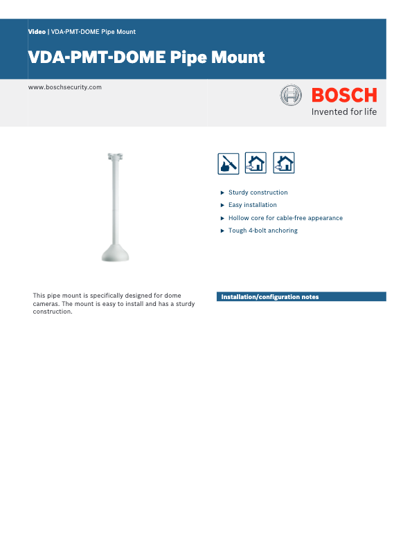 VDA-PMT-DOME - Ficha Técnica Bosch | IBD Global España mayorista CCTV y ...