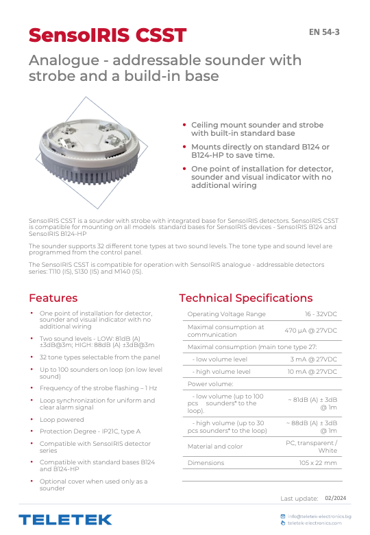 SensoIRIS-CSST - Ficha Técnica TELETEK | IBD Global España mayorista CCTV y distribuidor oficial ...