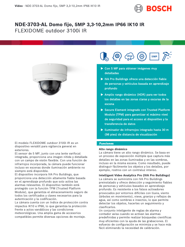 NDE-3703-AL - Ficha Técnica Bosch | IBD Global España mayorista CCTV y ...