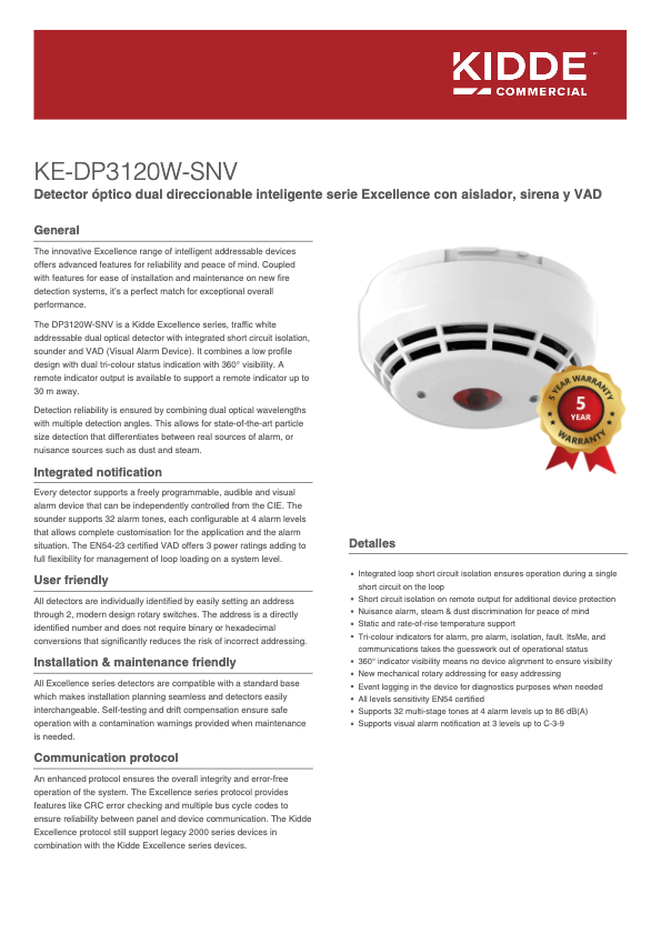 KE-DP3120W-SNV - Ficha Técnica KIDDE COMMERCIAL | IBD Global España ...