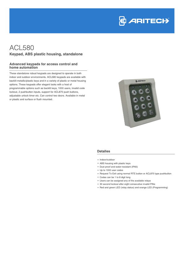 ACL580 - Ficha Técnica Aritech | IBD Global España mayorista CCTV y ...