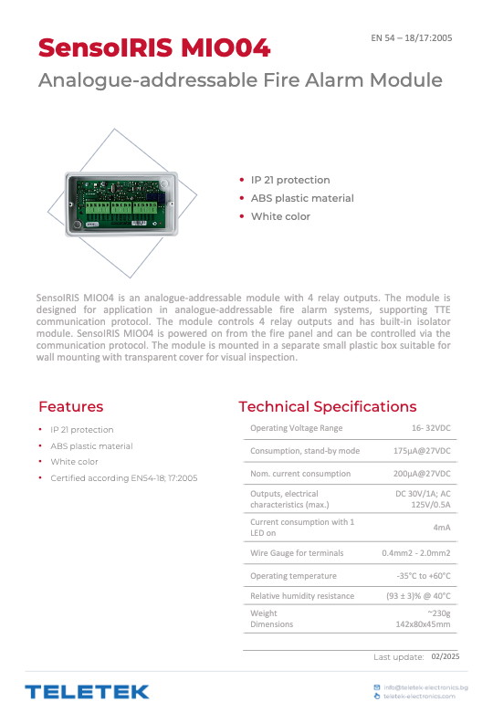 SensoIRIS-MIO04 - Ficha Técnica Teletek | IBD Global España mayorista ...