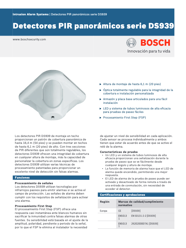 DS939 - Ficha Técnica Bosch | IBD Global España mayorista CCTV y ...