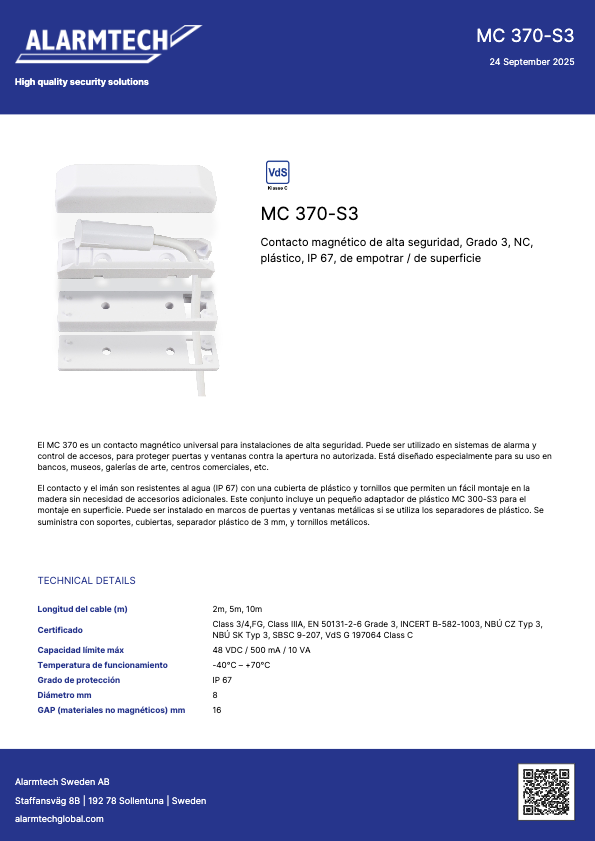 MC370-S3 - Ficha Técnica Alarmtech | IBD Global España mayorista CCTV y ...