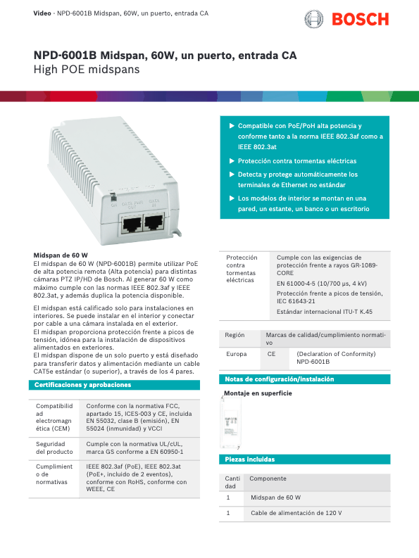 NPD-6001B - Ficha Técnica BOSCH | IBD Global España mayorista CCTV y ...