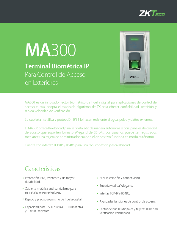 ACO-MA300-BT-x - Ficha Técnica ZKTeco | IBD Global España mayorista CCTV y distribuidor oficial ...