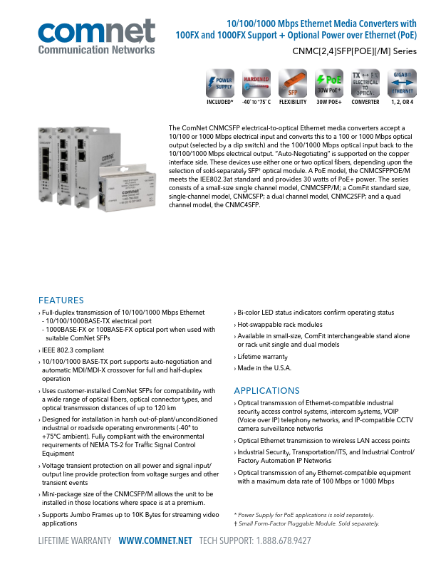 CNMCSFP(POEM)-(M) - Ficha Técnica Comnet | IBD Global España mayorista CCTV y distribuidor ...