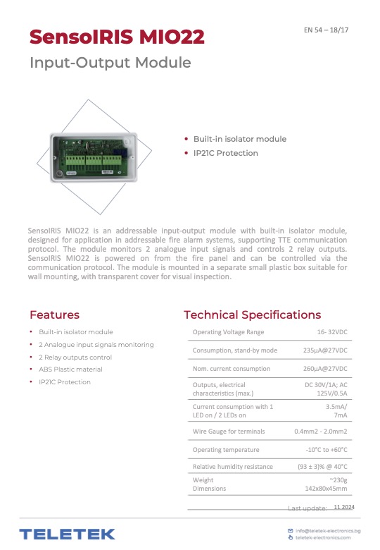 SENSOIRIS-MIO22 - Ficha Técnica Teletek | IBD Global España mayorista CCTV y distribuidor ...