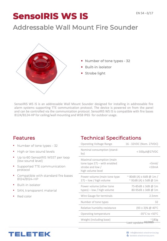 SENSOIRIS-WS-IS - Ficha Técnica Teletek | IBD Global España mayorista CCTV y distribuidor ...