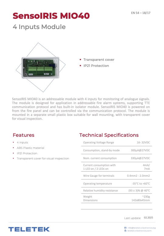 SENSOIRIS-MIO40 - Ficha Técnica Teletek | IBD Global España mayorista CCTV y distribuidor ...