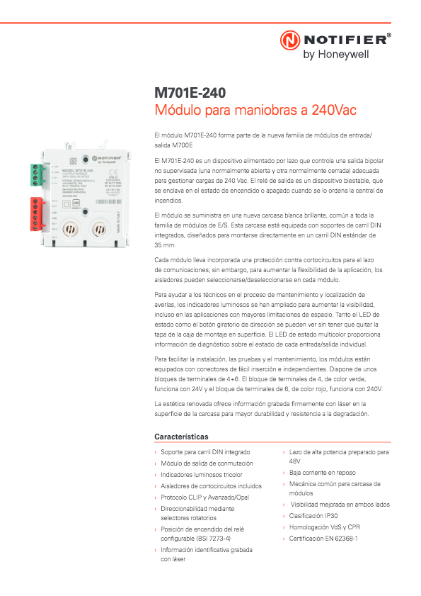 M701E-240 - Ficha Técnica Notifier | IBD Global España mayorista CCTV y ...