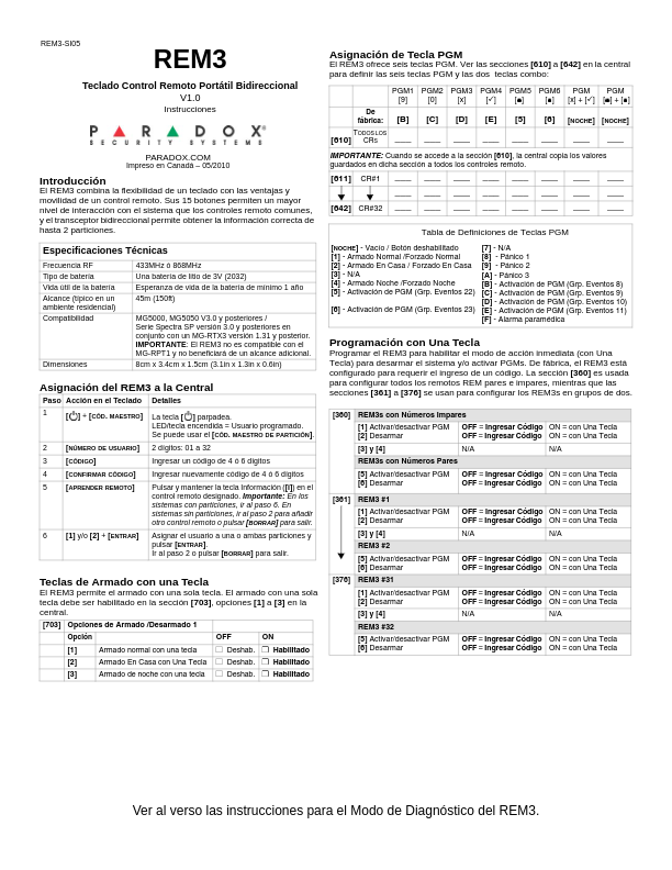 REM3 - Ficha Técnica Paradox | IBD Global España mayorista CCTV y distribuidor oficial Dahua España.