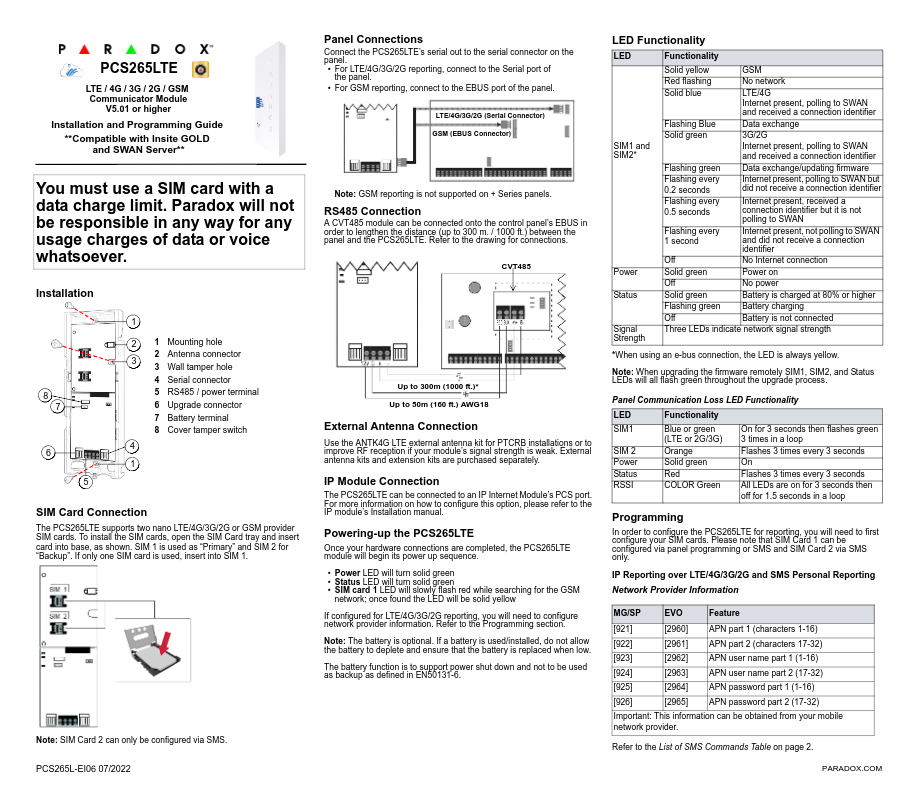 PCS265LTE - Ficha Técnica Paradox | IBD Global España mayorista CCTV y ...
