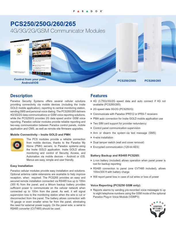 PCS250-GSP - Ficha Técnica Paradox | IBD Global España mayorista CCTV y ...