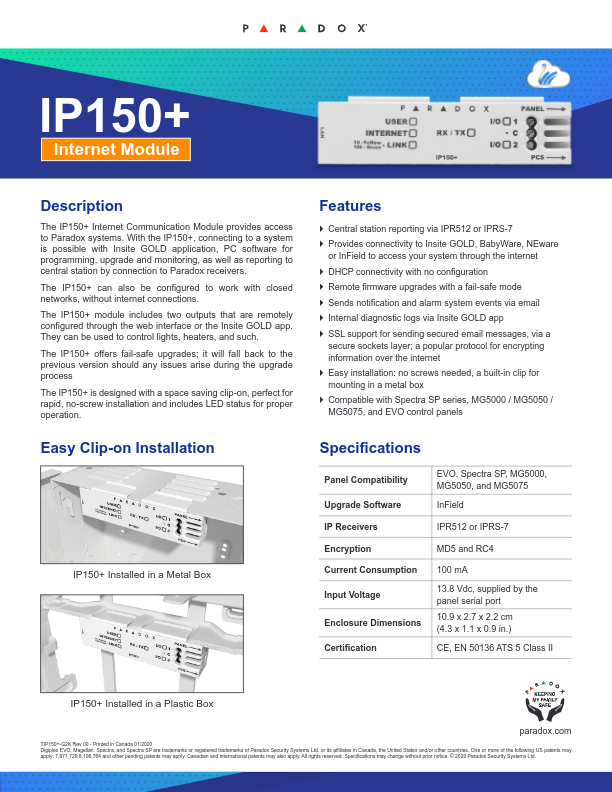 IP150+ - Ficha Técnica Paradox | IBD Global España mayorista CCTV y ...
