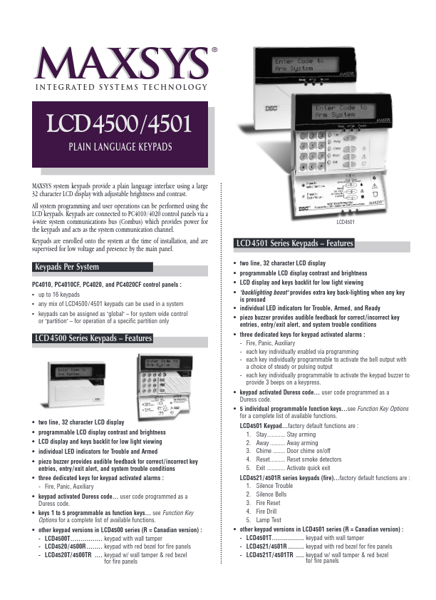 LCD4501 - Ficha Técnica DSC | IBD Global España mayorista CCTV y ...
