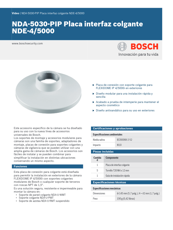 NDA-5030-PIP - Ficha Técnica Bosch | IBD Global España mayorista CCTV y ...