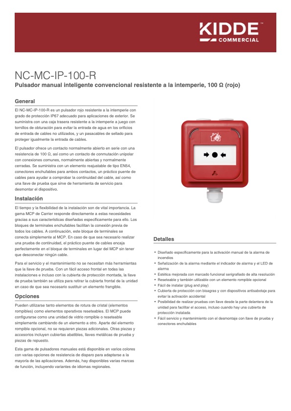 NC-MC-IP-100-R - Ficha Técnica KIDDE COMMERCIAL | IBD Global España ...