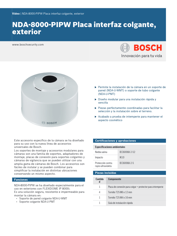 NDA-8000-PIPW - Ficha Técnica Bosch | IBD Global España mayorista CCTV y distribuidor oficial ...