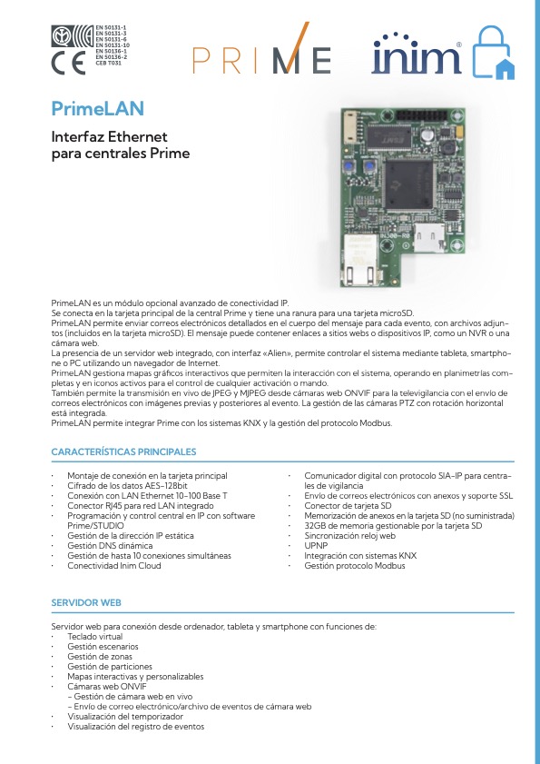 PRIMELAN - Ficha Técnica Inim | IBD Global España mayorista CCTV y ...