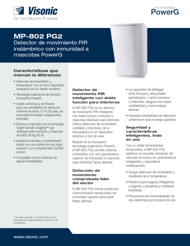 MP-802 - Ficha Técnica Visonic | IBD Global España mayorista CCTV y distribuidor oficial Dahua ...