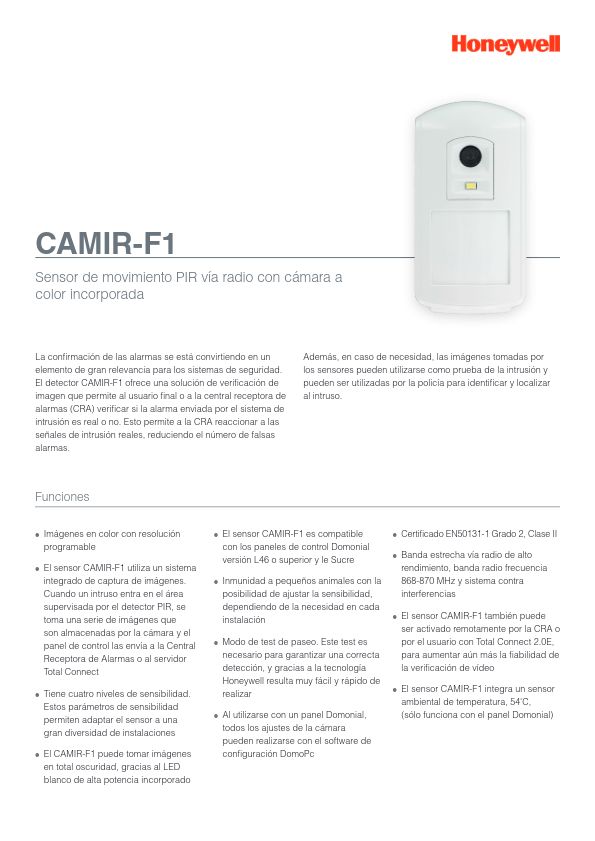 CAMIR-F1 - Ficha Técnica Honeywell | IBD Global España mayorista CCTV y ...