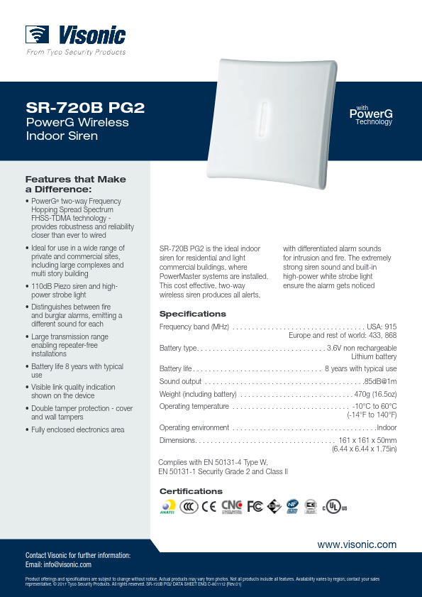 SR-720B - Ficha Técnica Visonic | IBD Global España mayorista CCTV y distribuidor oficial Dahua ...