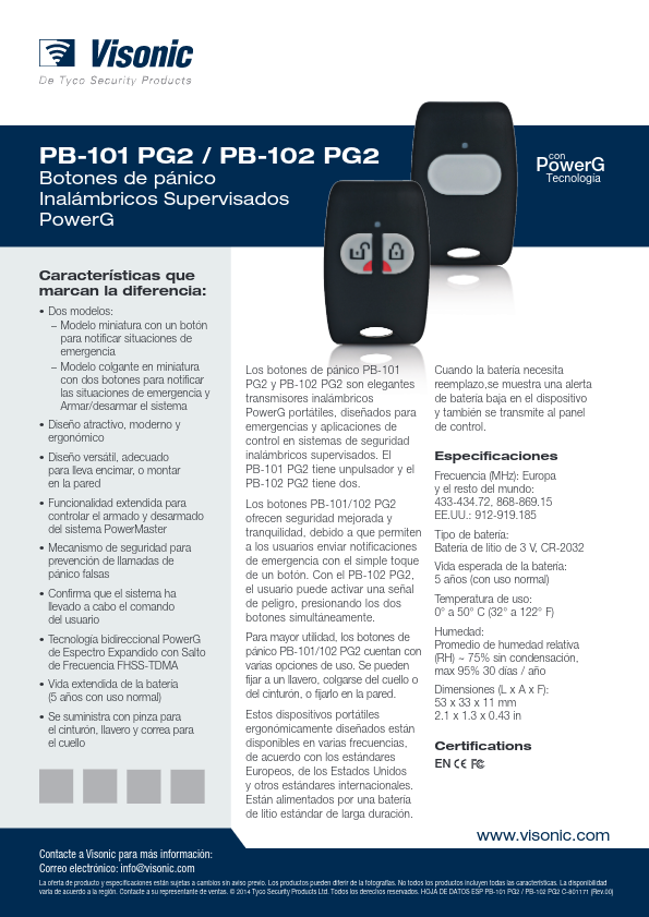 PB-101 - Ficha Técnica Visonic | IBD Global España mayorista CCTV y distribuidor oficial Dahua ...