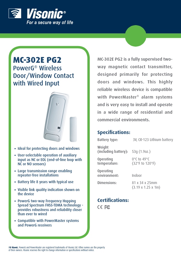 MC-302E-PG2 - Ficha Técnica Visonic | IBD Global España mayorista CCTV y distribuidor oficial ...