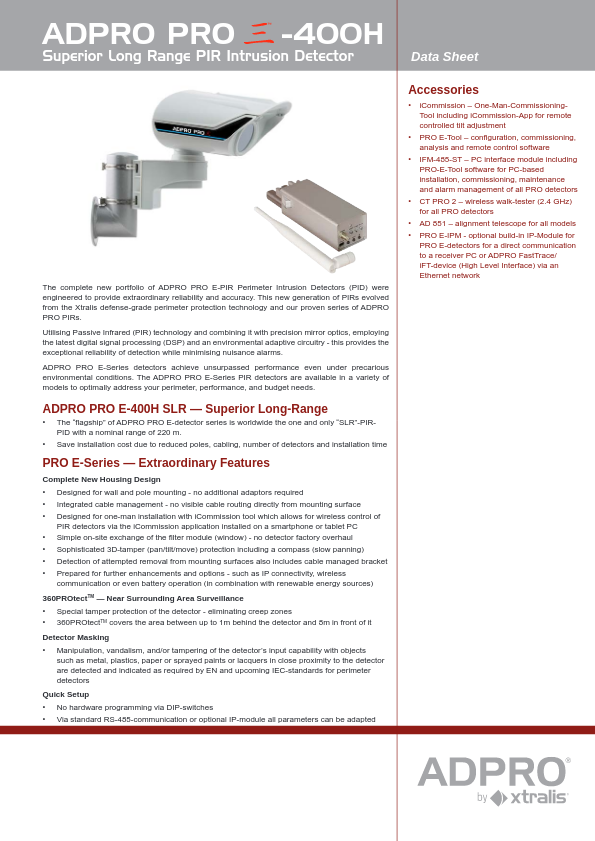 PRO-E400H - Ficha Técnica Xtralis | IBD Global España mayorista CCTV y ...